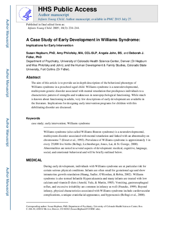 (PDF) A Case Study of Early Development in Williams Syndrome