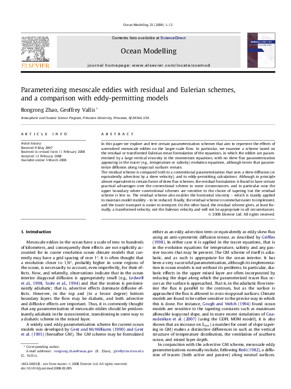 (PDF) Parameterizing mesoscale eddies with residual and Eulerian ...