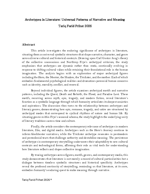 (PDF) Archetypes in Literature: Universal Patterns of Narrative and Meaning
