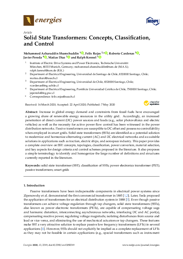 (PDF) Solid State Transformers: Concepts, Classification, and Control