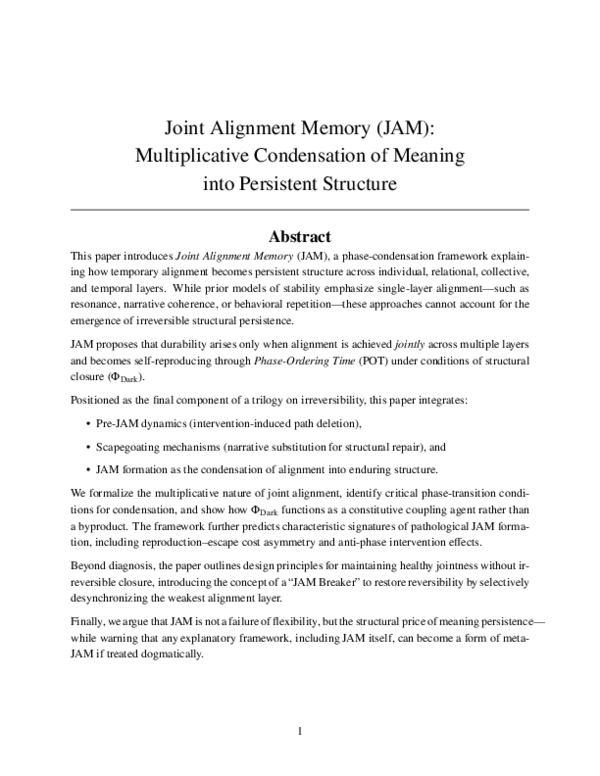 (PDF) Joint Alignment Memory (JAM): Multiplicative Condensation of ...