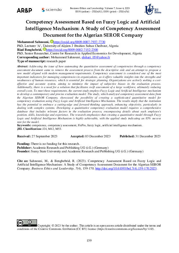 (PDF) Competency Assessment Based on Fuzzy Logic and Artificial ...