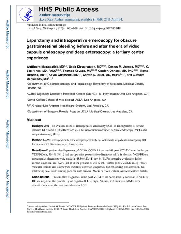 (PDF) Laparotomy and intraoperative enteroscopy for obscure ...