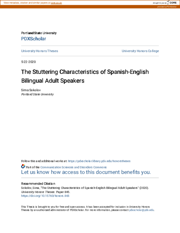 (PDF) The Stuttering Characteristics of Spanish-English Bilingual Adult ...