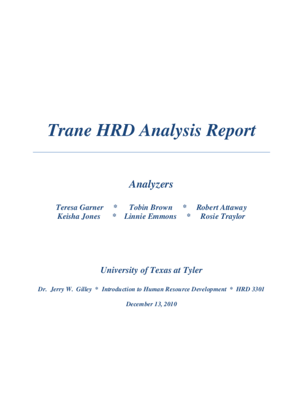 (DOC) Trane HRD Analysis Report