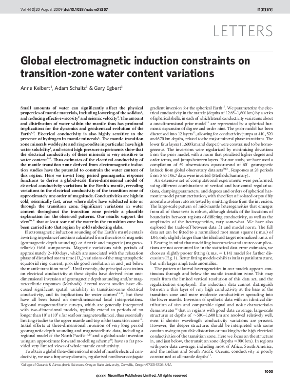 Pdf Global Electromagnetic Induction Constraints On Transition Zone