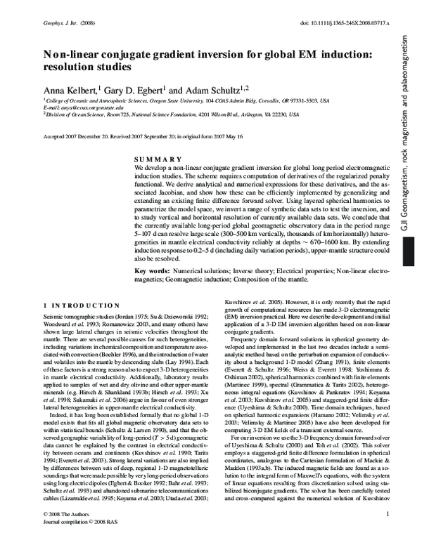 Pdf Non Linear Conjugate Gradient Inversion For Global Em Induction