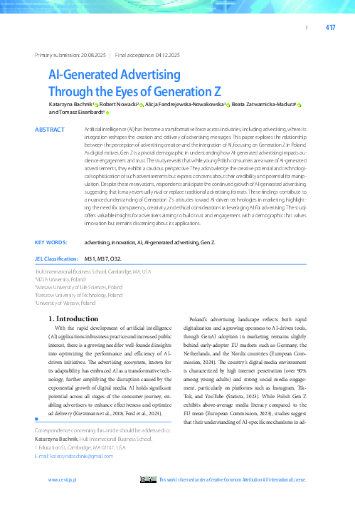 (PDF) AI-Generated Advertising Through the Eyes of Generation Z