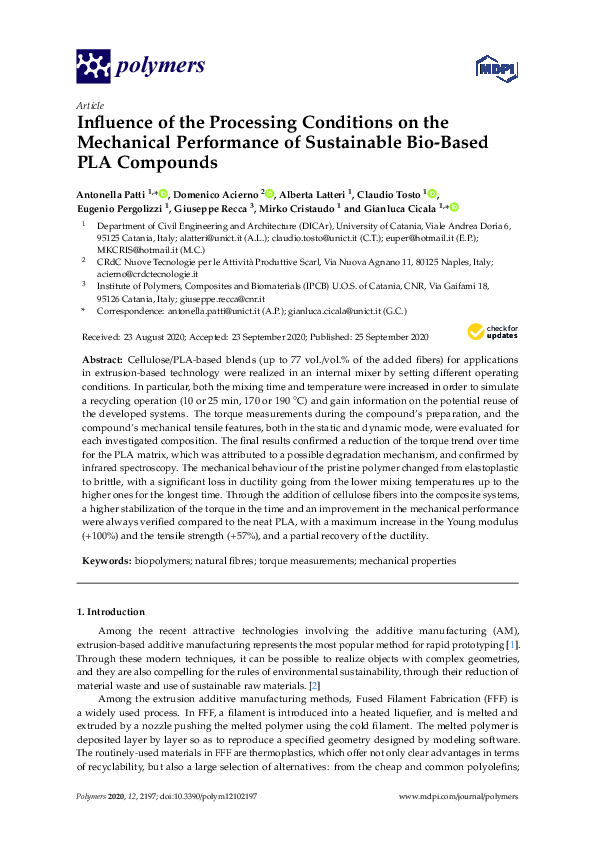 (PDF) Influence of the Processing Conditions on the Mechanical ...