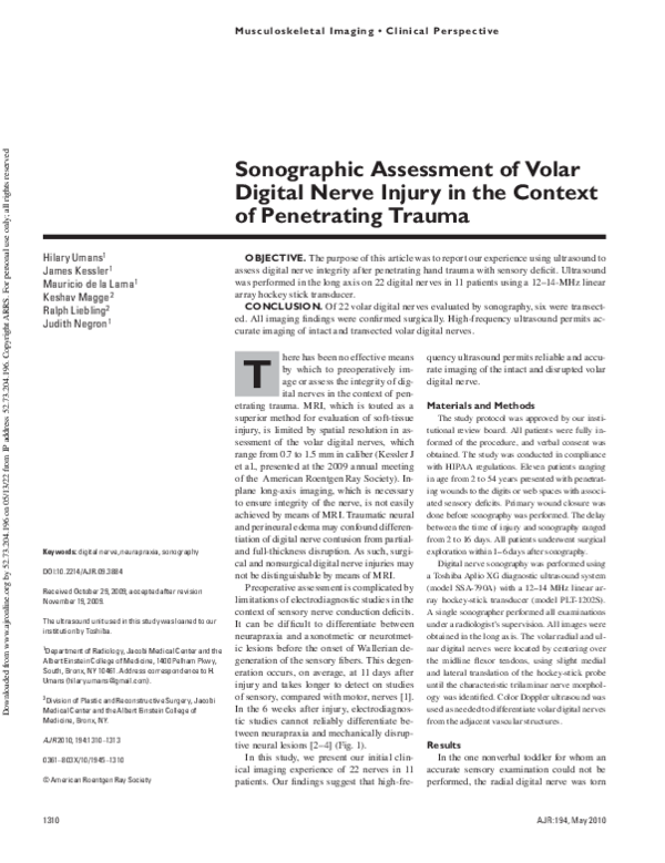 (PDF) Sonographic Assessment of Volar Digital Nerve Injury in the ...