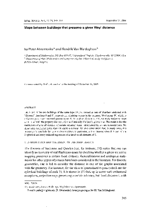 (PDF) Maps between buildings that preserve a given Weyl distance