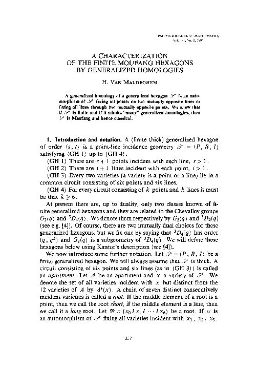(PDF) A characterization of the finite Moufang hexagons by generalized ...