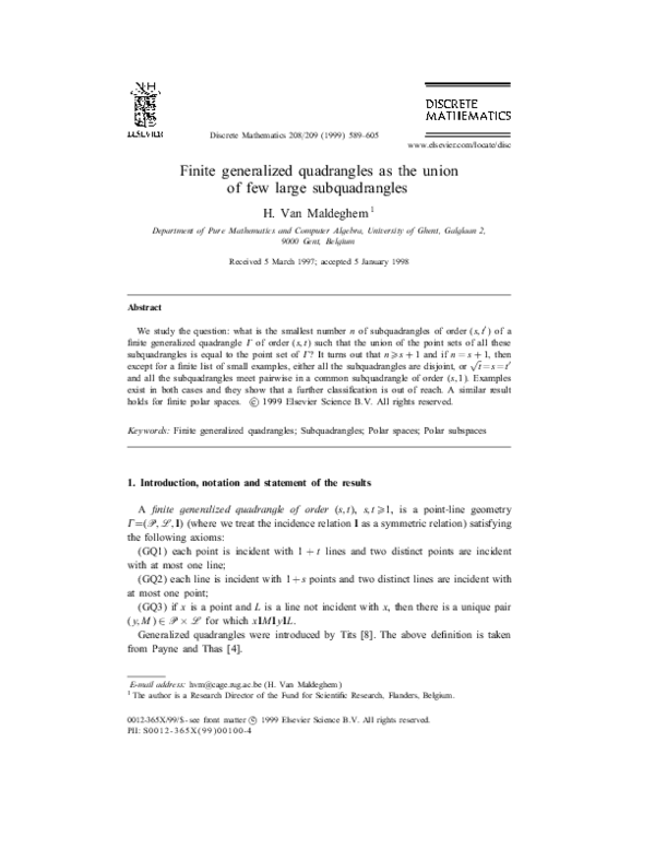 (PDF) Finite generalized quadrangles as the union of few large ...