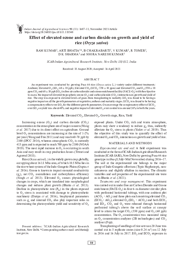 (PDF) Effect of elevated ozone and carbon dioxide on growth and yield ...