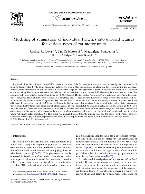 (PDF) Modeling of summation of individual twitches into unfused tetanus ...