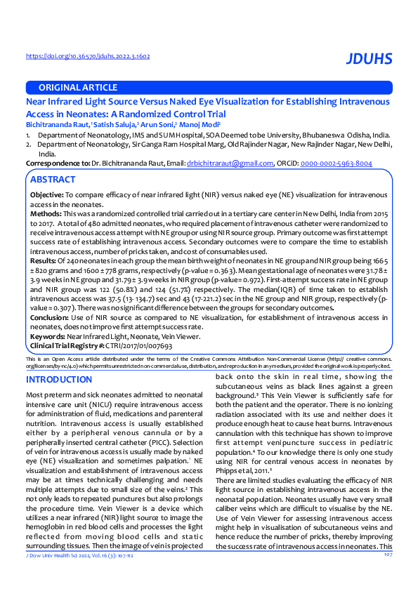 (PDF) Near Infrared Light Source Versus Naked Eye Visualization for ...