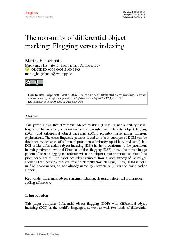 (PDF) The non-unity of differential object marking: Flagging versus ...