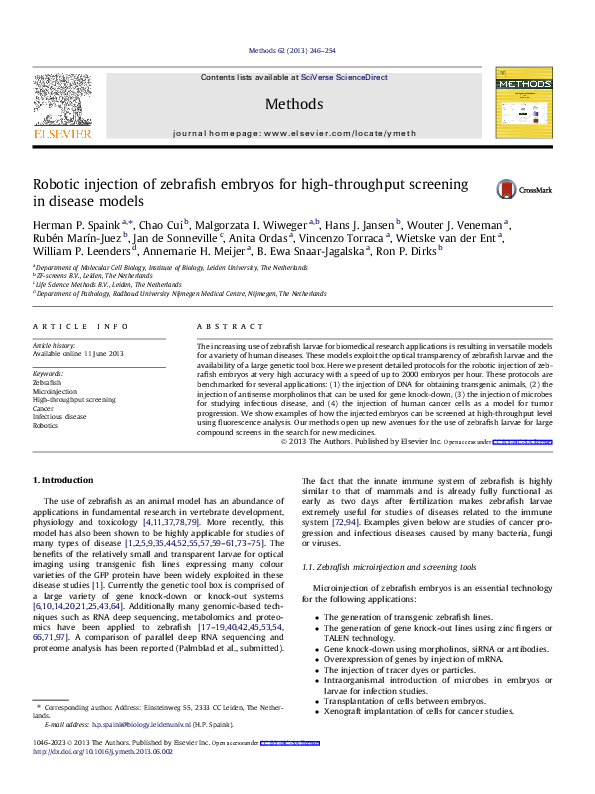 (PDF) Robotic injection of zebrafish embryos for high-throughput ...