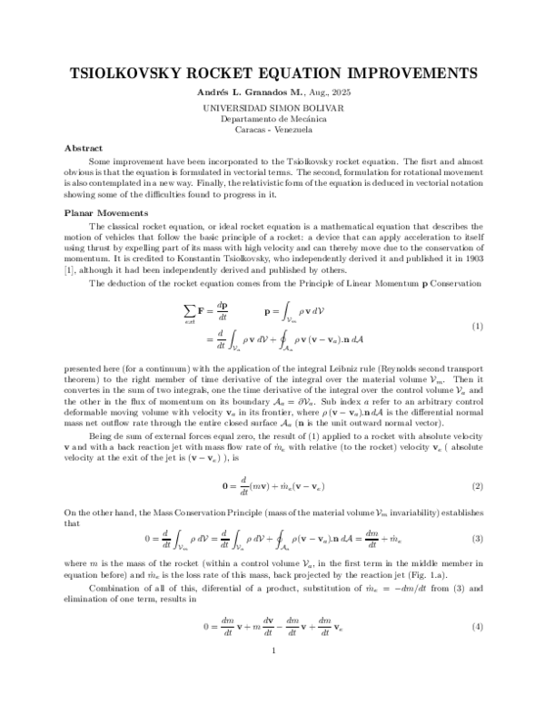 (PDF) Tsiolkovsky Rocket Equation Improvements
