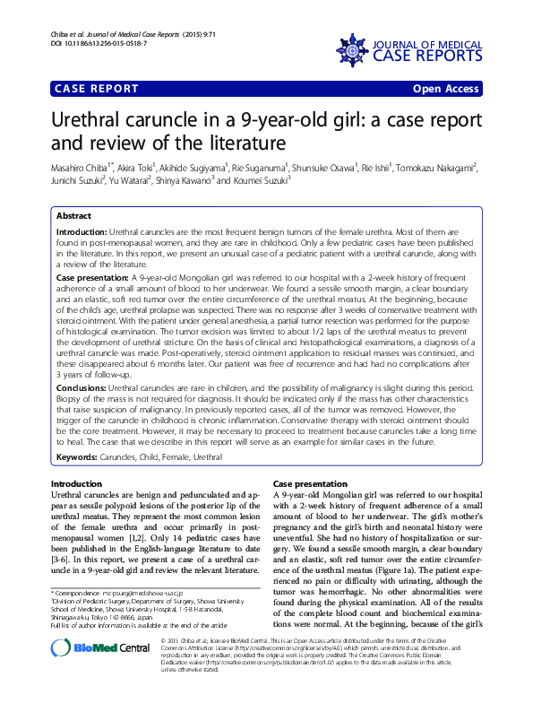 (PDF) Urethral caruncle in a 9-year-old girl: a case report and review ...