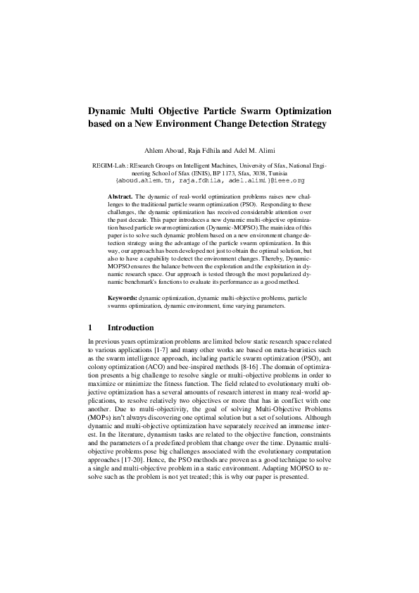 (PDF) Dynamic Multi Objective Particle Swarm Optimization Based on a ...