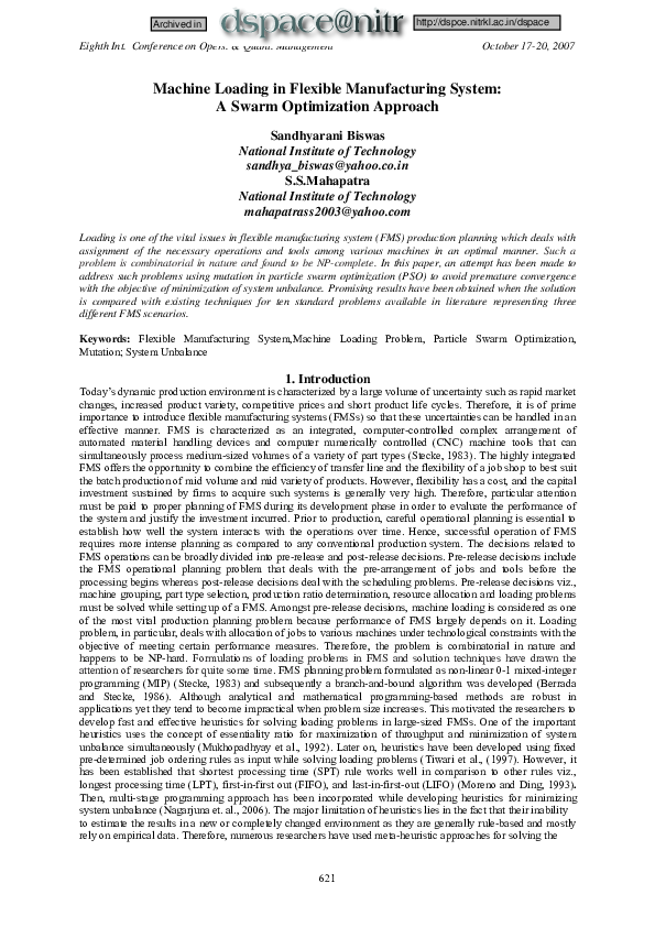(PDF) Machine Loading in Flexible Manufacturing System:A Swarm ...