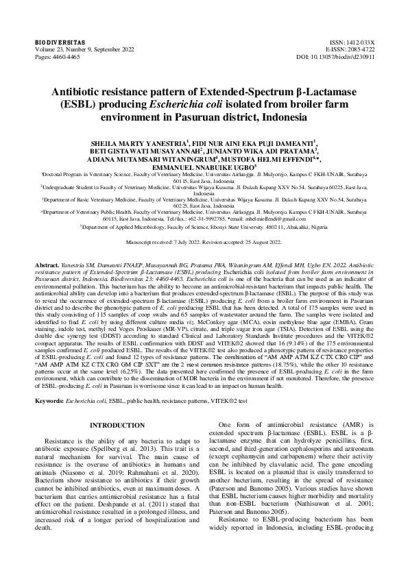 (PDF) Antibiotic resistance pattern of Extended-Spectrum ?-Lactamase ...