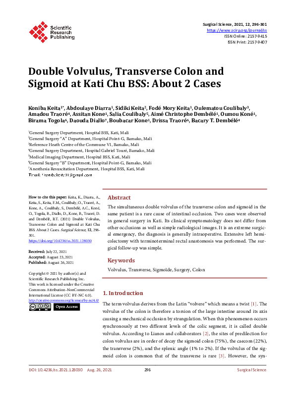 (PDF) Double Volvulus, Transverse Colon and Sigmoid at Kati Chu BSS ...