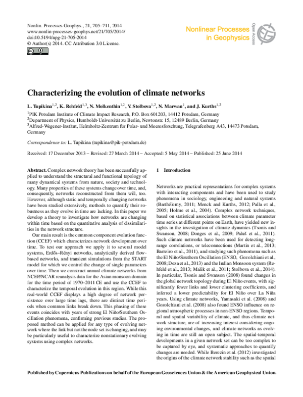 (PDF) Characterizing the evolution of climate networks