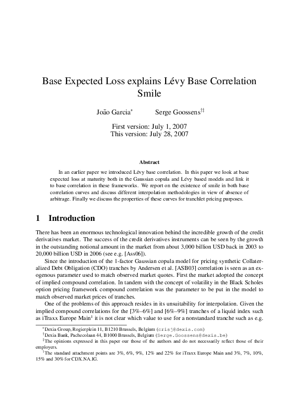 (PDF) Base Expected Loss Explains Levy Base Correlation Smile
