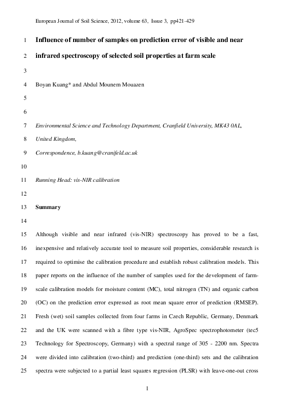 (PDF) Infrared Spectroscopy of Selected Soil Properties at Farm Scale
