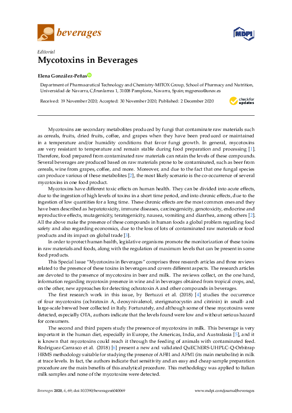 (PDF) Mycotoxins in Beverages
