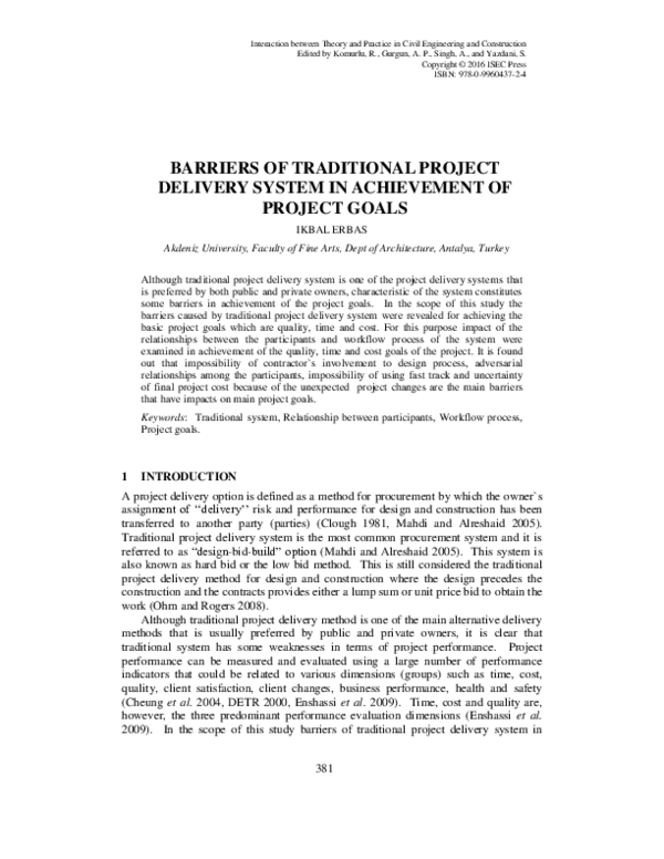 (PDF) Barriers of Traditional Project Delivery System in Achievement of ...