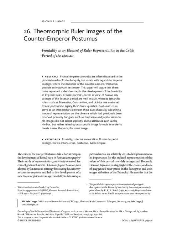 (PDF) Theomorphic Ruler Images of the Counter-Emperor Postumus ...