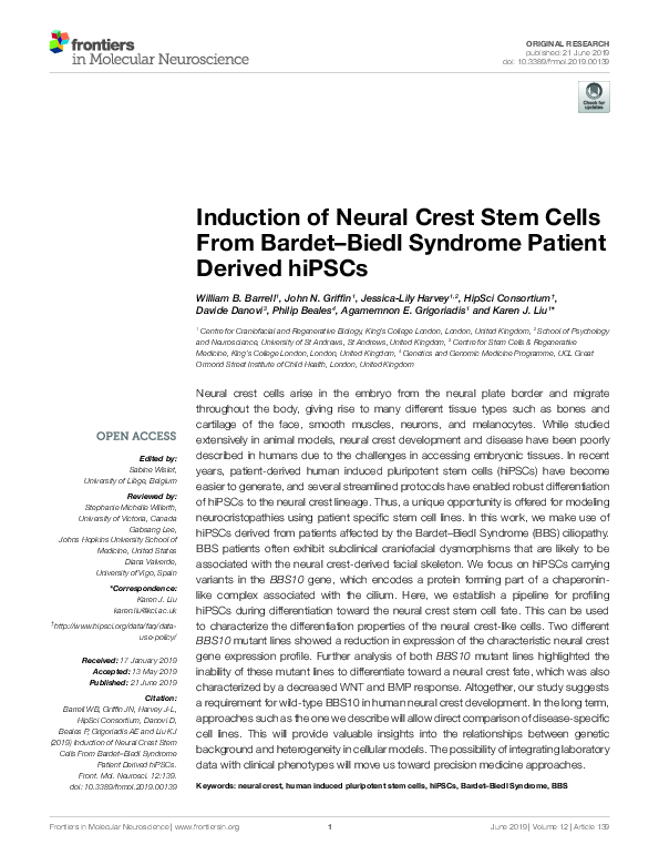 (PDF) Induction of Neural Crest Stem Cells From Bardet–Biedl Syndrome ...