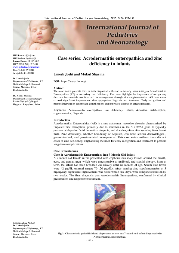 (PDF) Case series : Acrodermatitis Enteropathica and zinc deficiency in ...