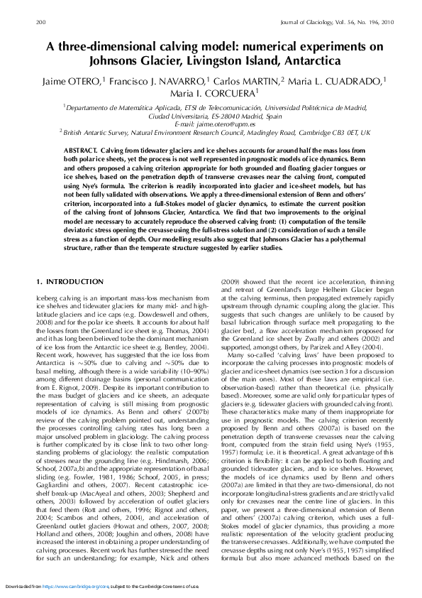 (PDF) A three-dimensional calving model: numerical experiments on ...