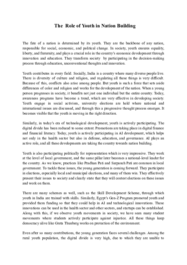 (PDF) The Role of Youth in Nation Building