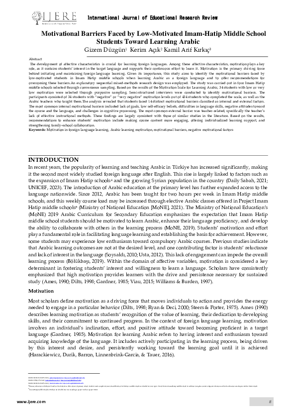 (PDF) Motivational Barriers Faced by Low-Motivated Imam-Hatip Middle ...