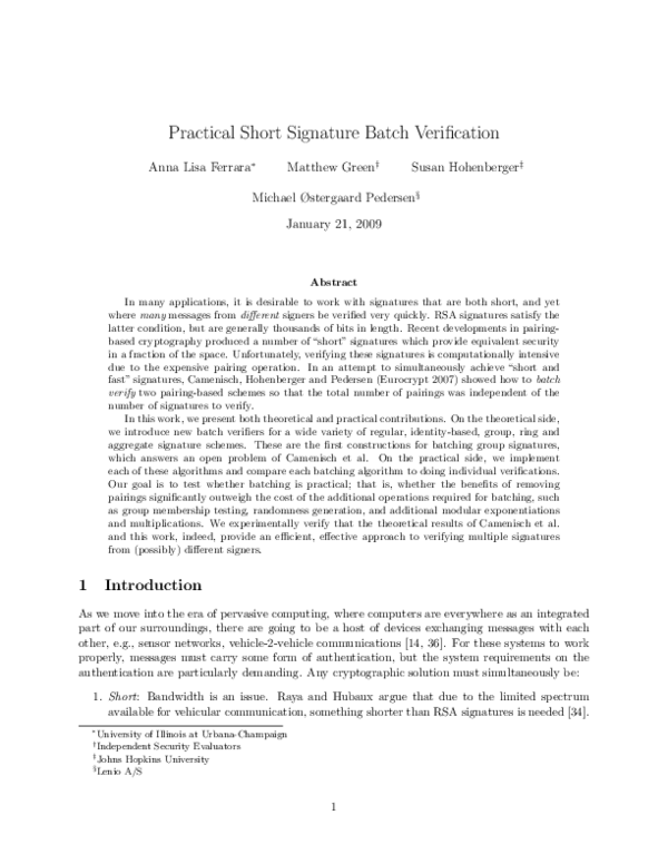 (PDF) Practical Short Signature Batch Verification