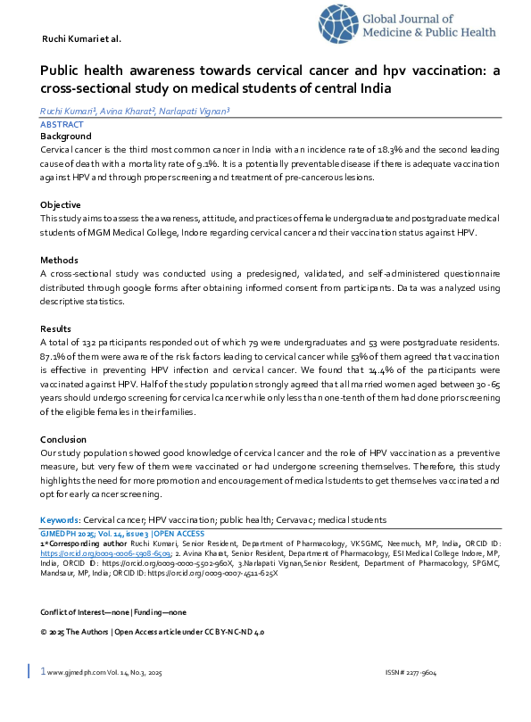 (PDF) Public health awareness towards cervical cancer and hpv ...