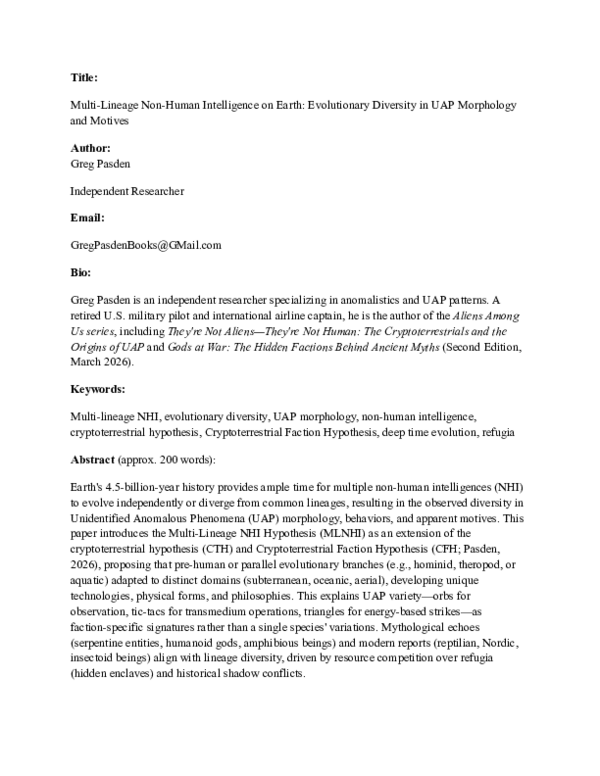 (PDF) Multi-Lineage Non-Human Intelligence on Earth: Evolutionary ...