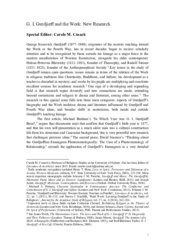 (PDF) Carole M. Cusack, G. I. Gurdjieff and the Work: New Research