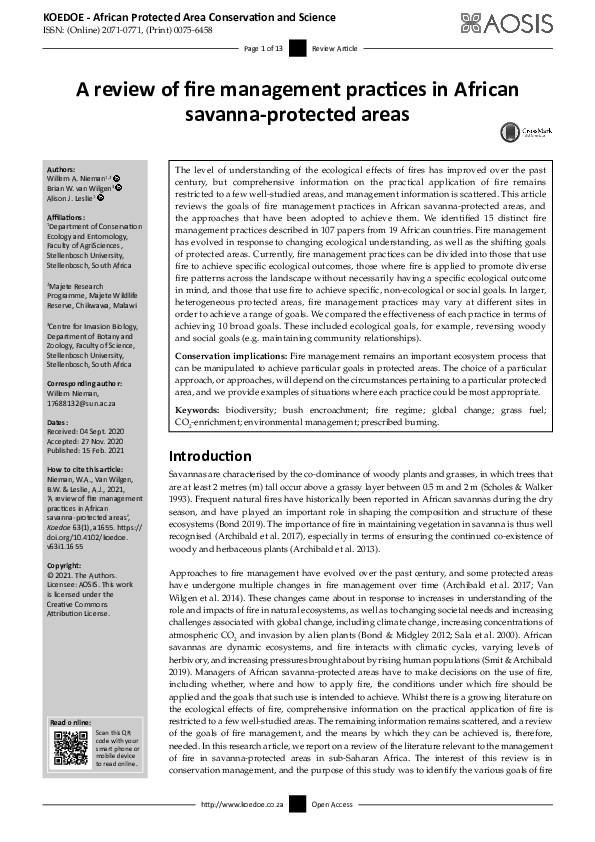 (PDF) A review of fire management practices in African savanna ...