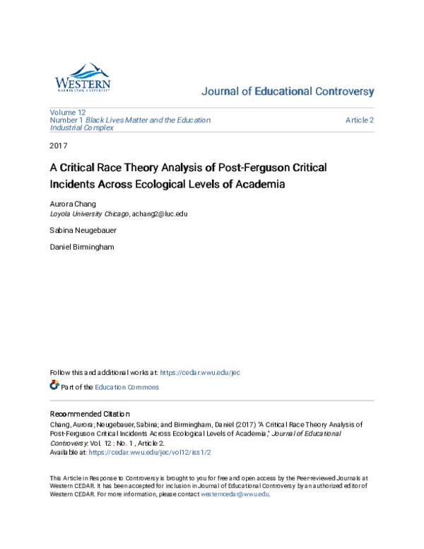 (PDF) A Critical Race Theory Analysis of Post-Ferguson Critical ...