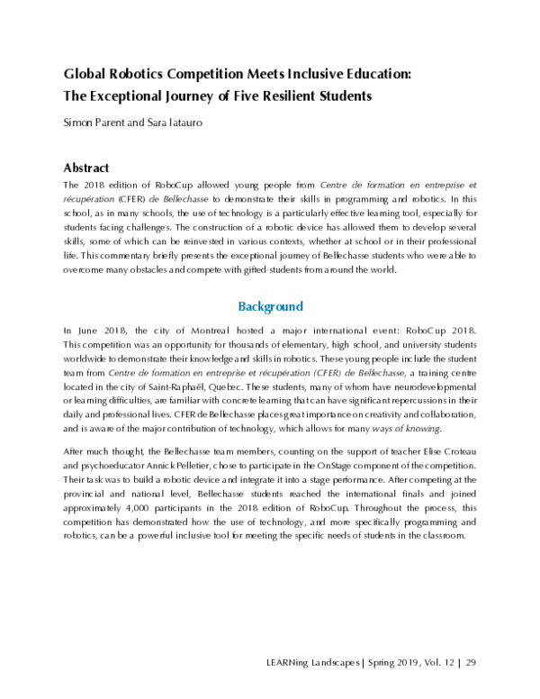(PDF) Global Robotics Competition Meets Inclusive Education: The ...