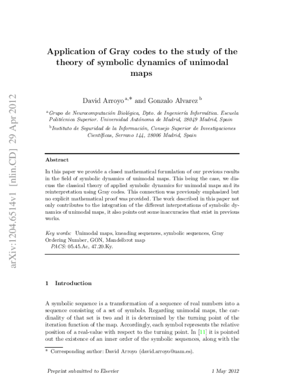 (PDF) Application of Gray codes to the study of the theory of symbolic dynamics of unimodal maps