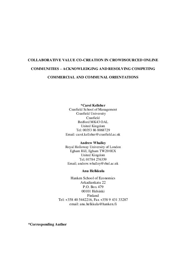 (PDF) Collaborative value Co-creation in crowd sourced communities