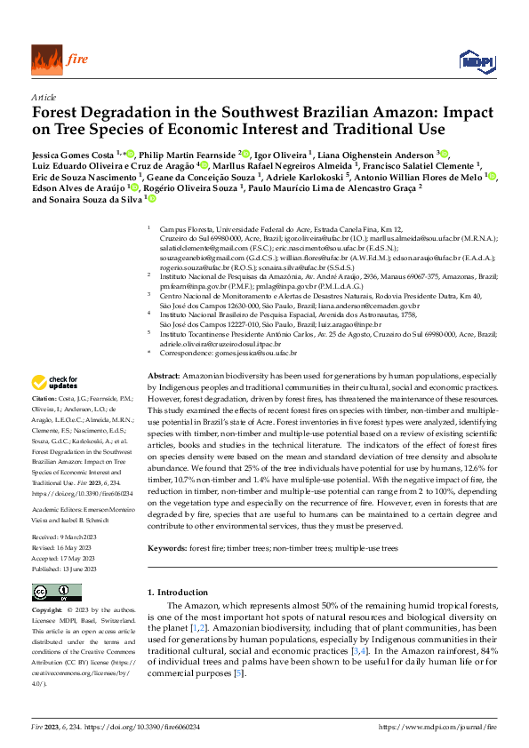 (PDF) Forest Degradation in the Southwest Brazilian Amazon: Impact on ...