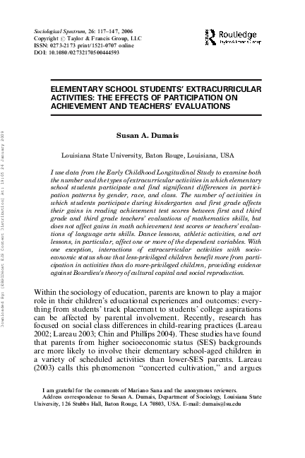 Pdf Elementary School Students Extracurricular Activities The